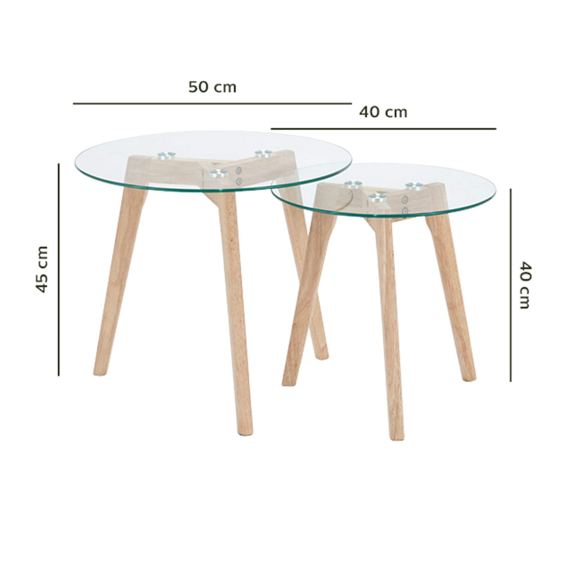 Ensemble de 2 bouts de canapé en verre et bois d'hévéa - transparent ...